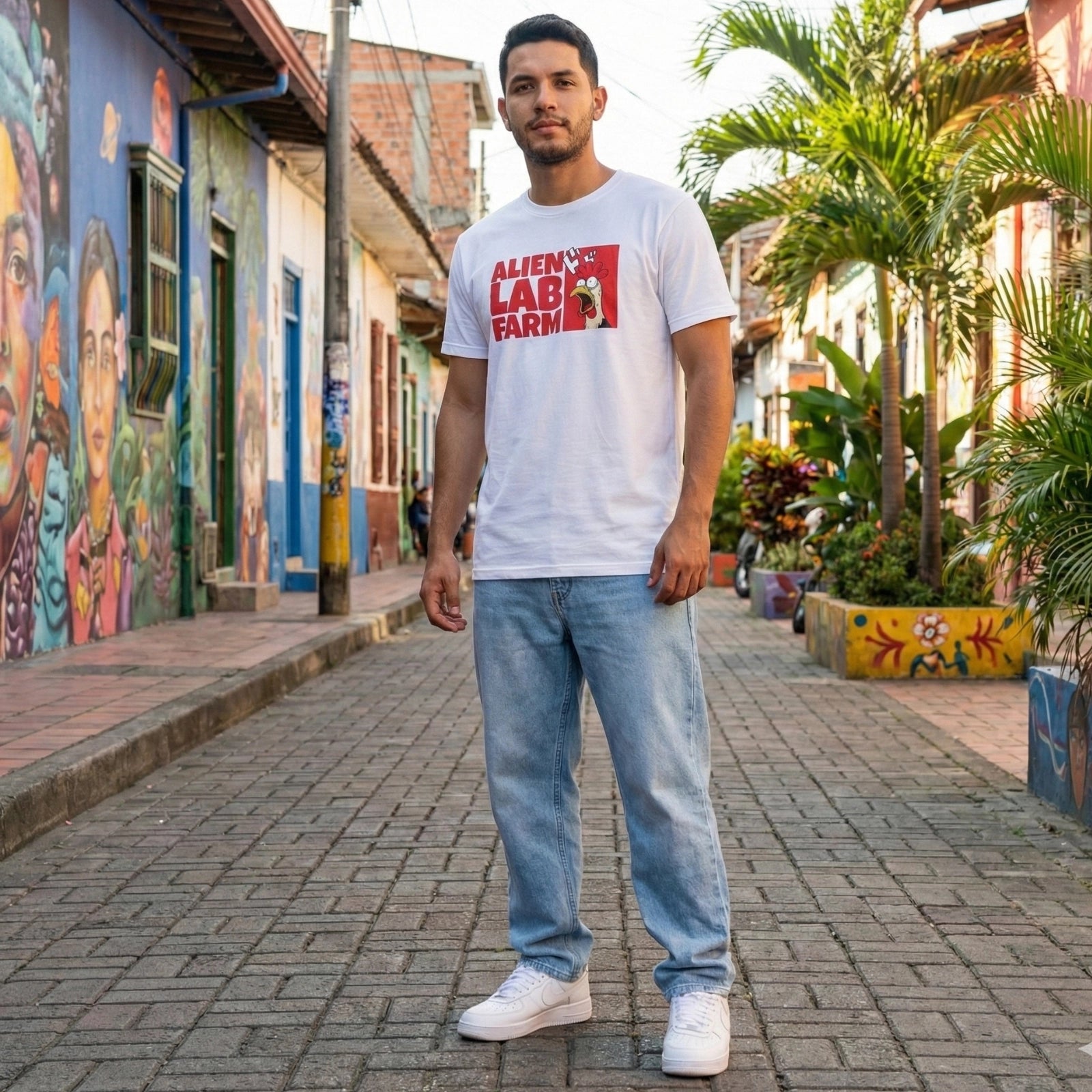 Camiseta Alien Lab Farm Gallo Blanco Unisex – Super X