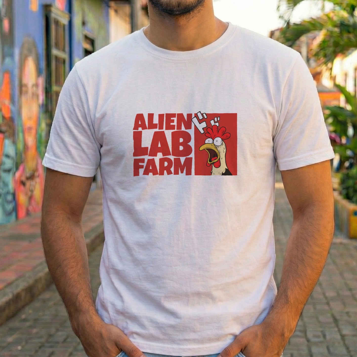 Camiseta Alien Lab Farm Gallo Blanco Unisex – Super X